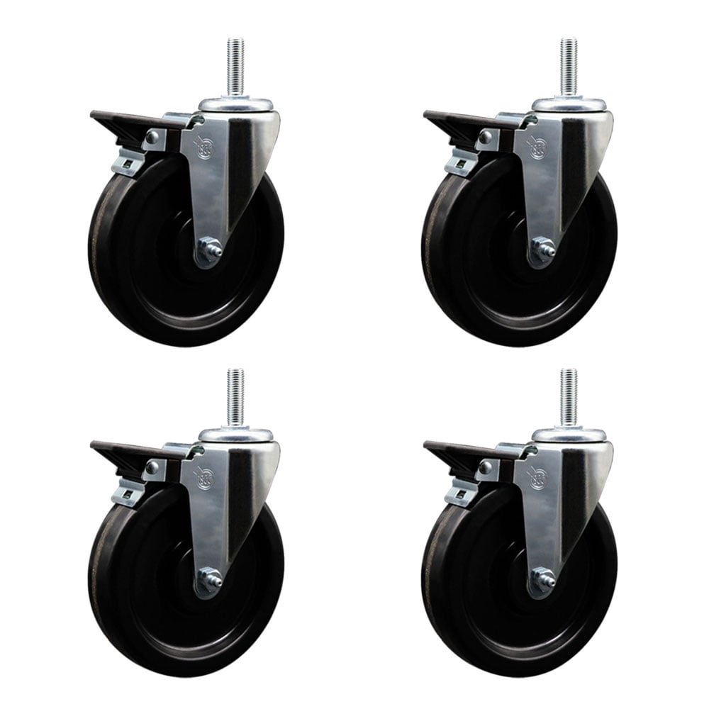 6 Inch Phenolic Wheel Swivel 5/8 Inch Threaded Stem Caster Set with ...