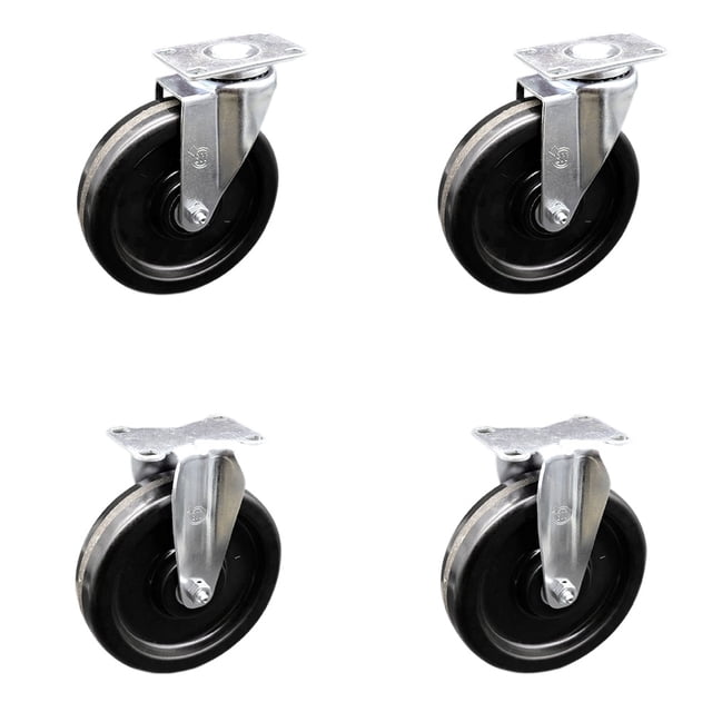 6 Inch Phenolic Wheel Swivel Top Plate Caster Set with 2 Rigid Service ...