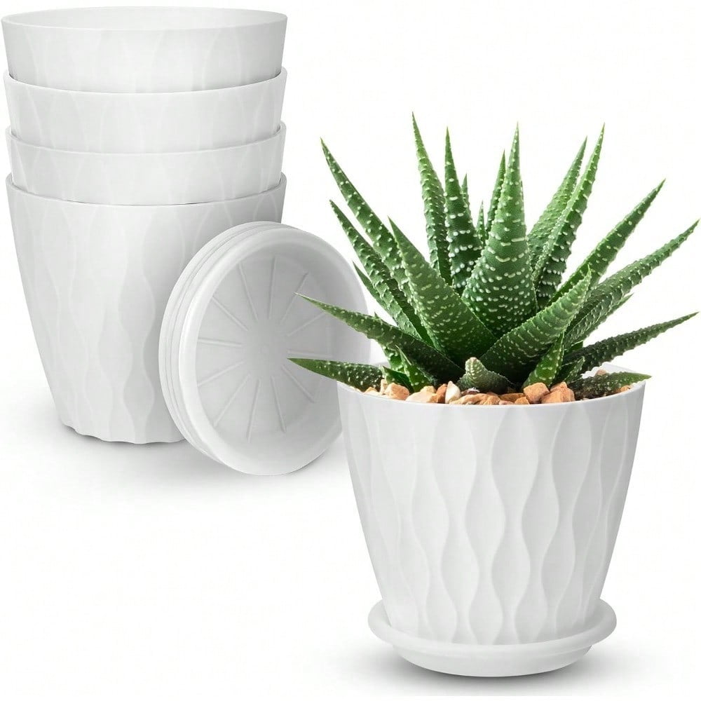 6 Inch Plant Pots, 5 Pack Flower Pots Outdoor Indoor, Planters With ...