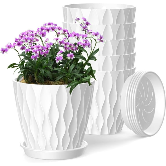6 Inch Plant Pots, 6 Pack Indoor Flower Pots with Drainage Holes and ...