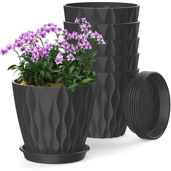 6 Inch Plant Pots, 6 Pack Indoor Flower Pots with Drainage Holes and ...