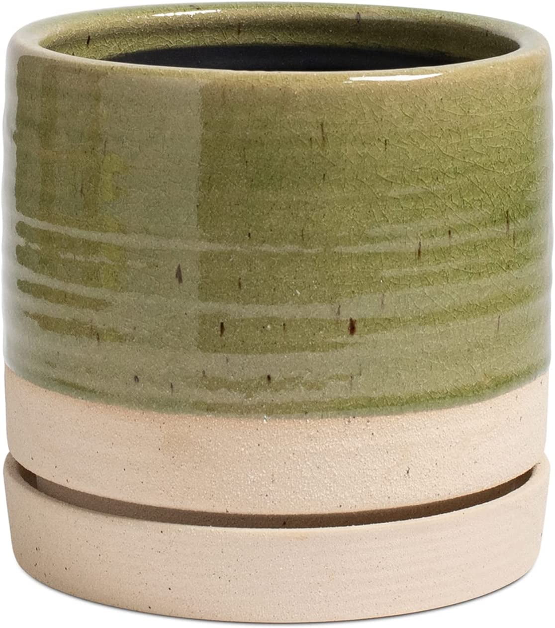 6 Inch Plant Pots, Ceramic Planter Pot with Drainage Hole & Saucer ...