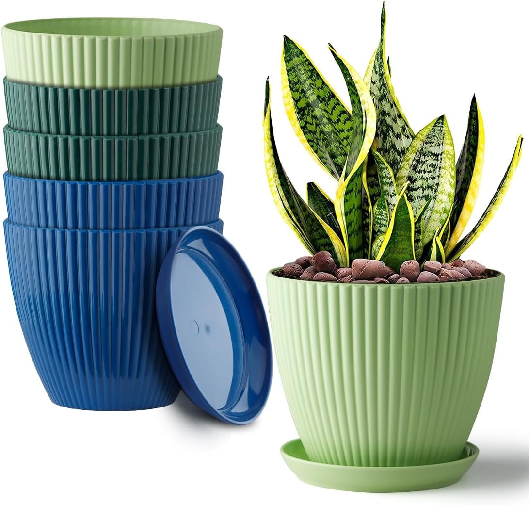 6 Inch Plant Pots, Plastic Flower Pots for Indoor Outdoor Plants ...