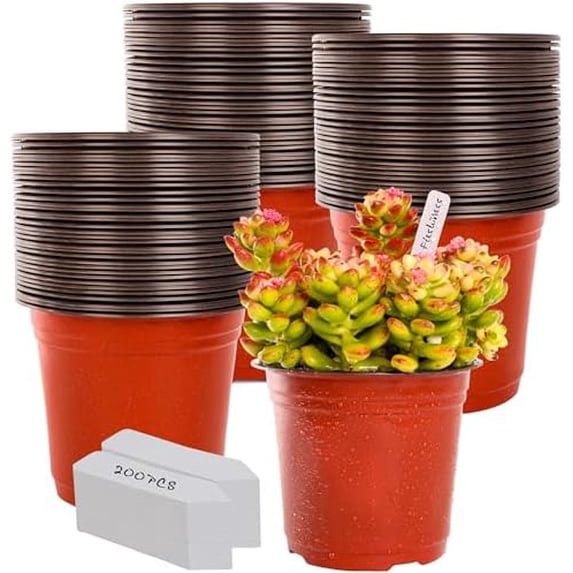6 Inch Plastic Plant Nursery Pot/Pots (200pcs) with 200 Plant Labels ...
