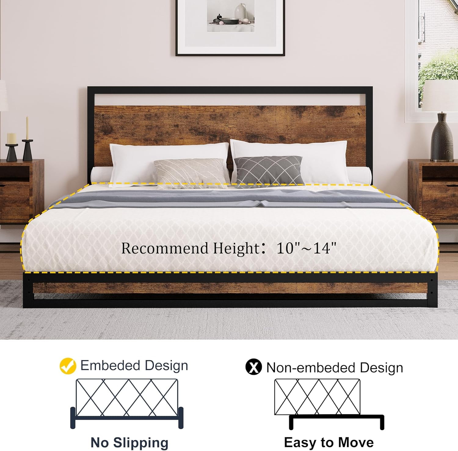 6 Inch Platform Bed Frame with Wooden Headboard and Footboard, Heavy ...