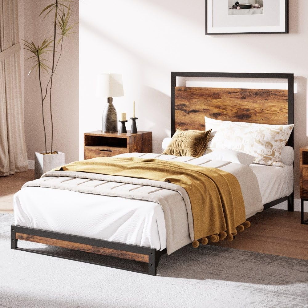 6 Inch Platform Bed Frame with Wooden Headboard and Footboard, Heavy ...