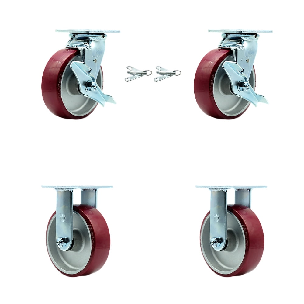 6 Inch Poly on Aluminum Caster Set with 2 Brakes/Swivel Lock 2 Rigid ...