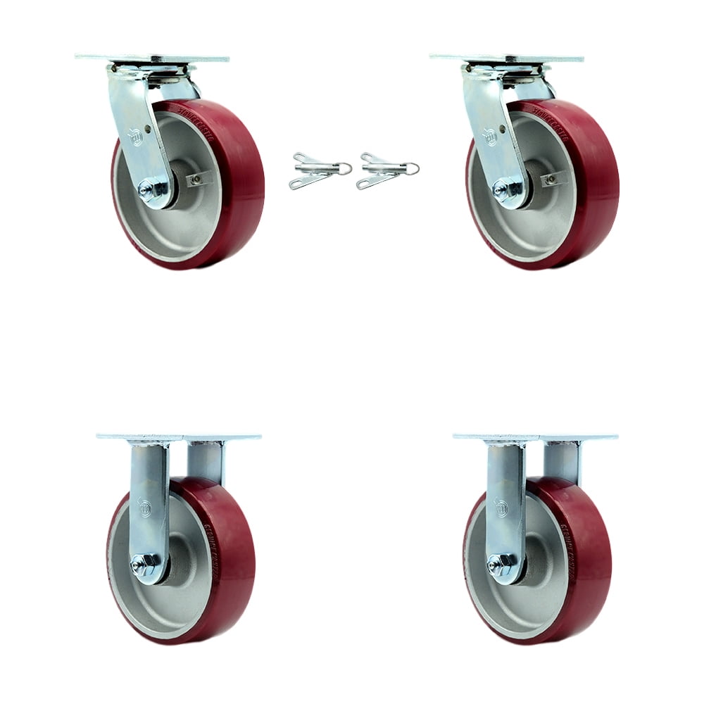 6 Inch Poly on Aluminum Caster Set with Ball Bearings 2 Swivel Lock 2 ...