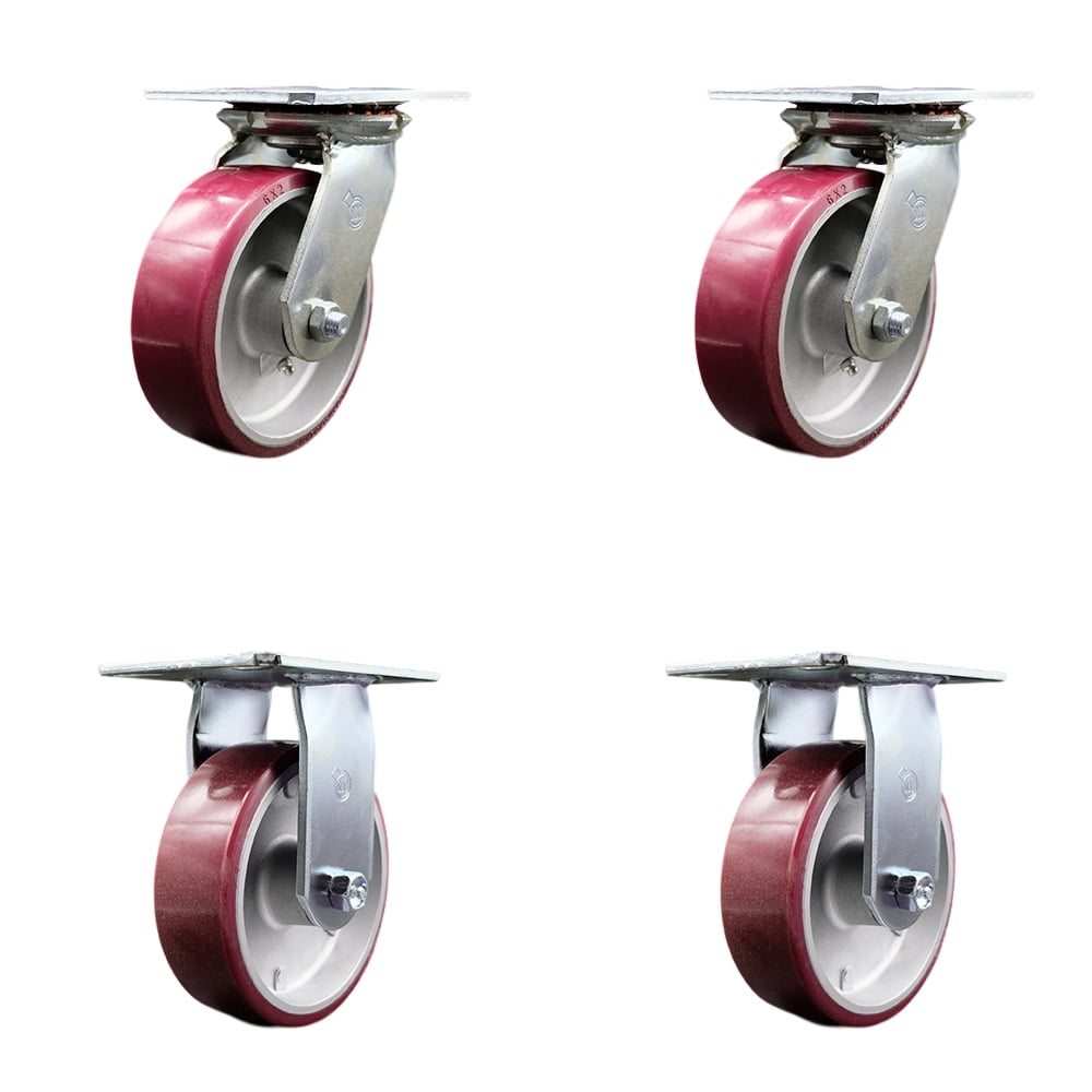 6 Inch Poly on Aluminum Caster Set with Roller Bearings 2 Swivel 2 ...