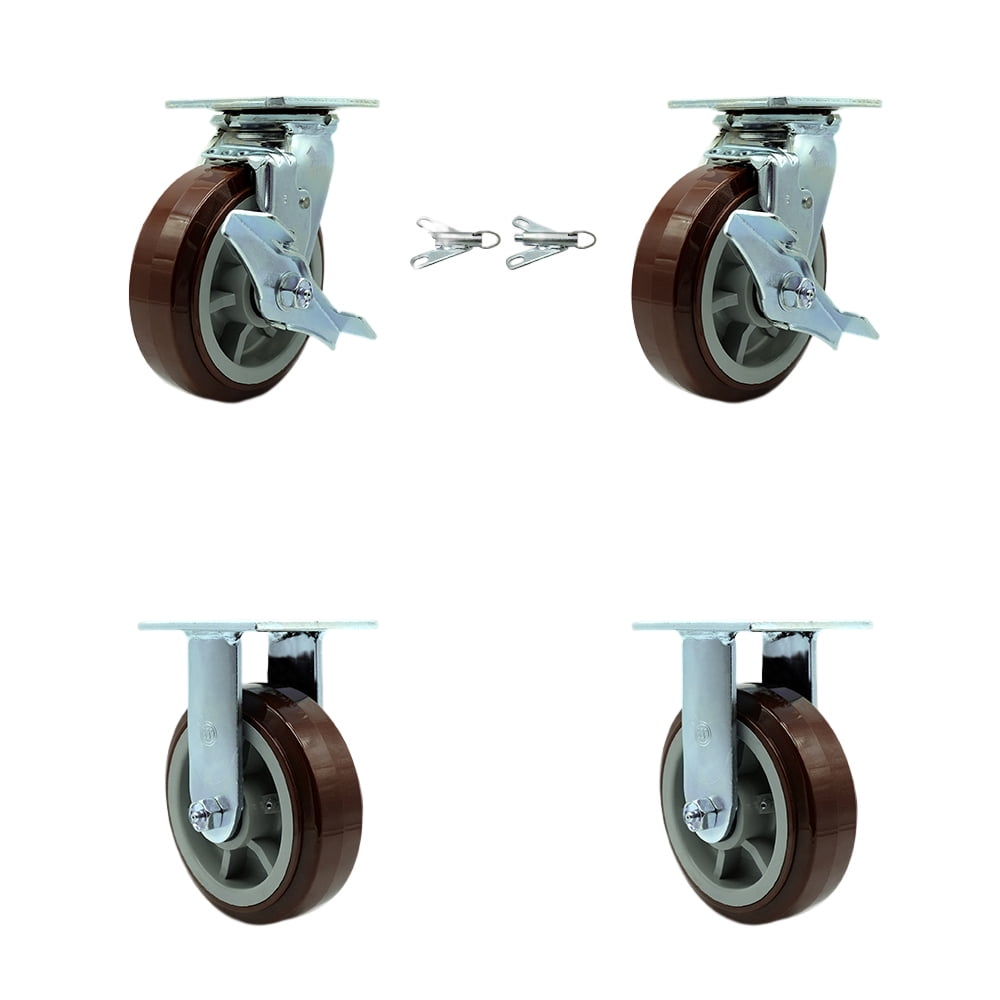 6 Inch Polyurethane Caster Set with 2 Brakes/Swivel Lock 2 Rigid ...