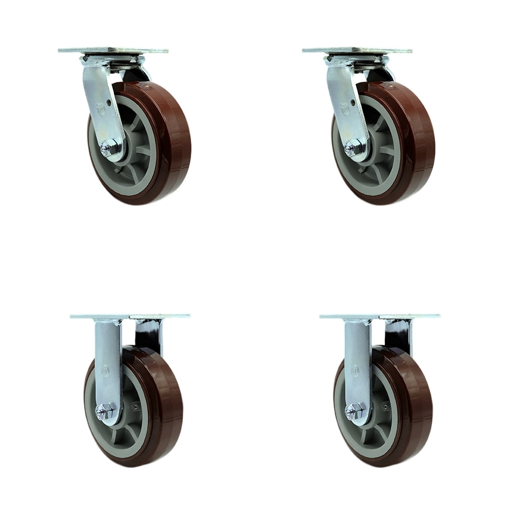 6 Inch Polyurethane Caster Set with Ball Bearing 2 Swivel 2 Rigid ...