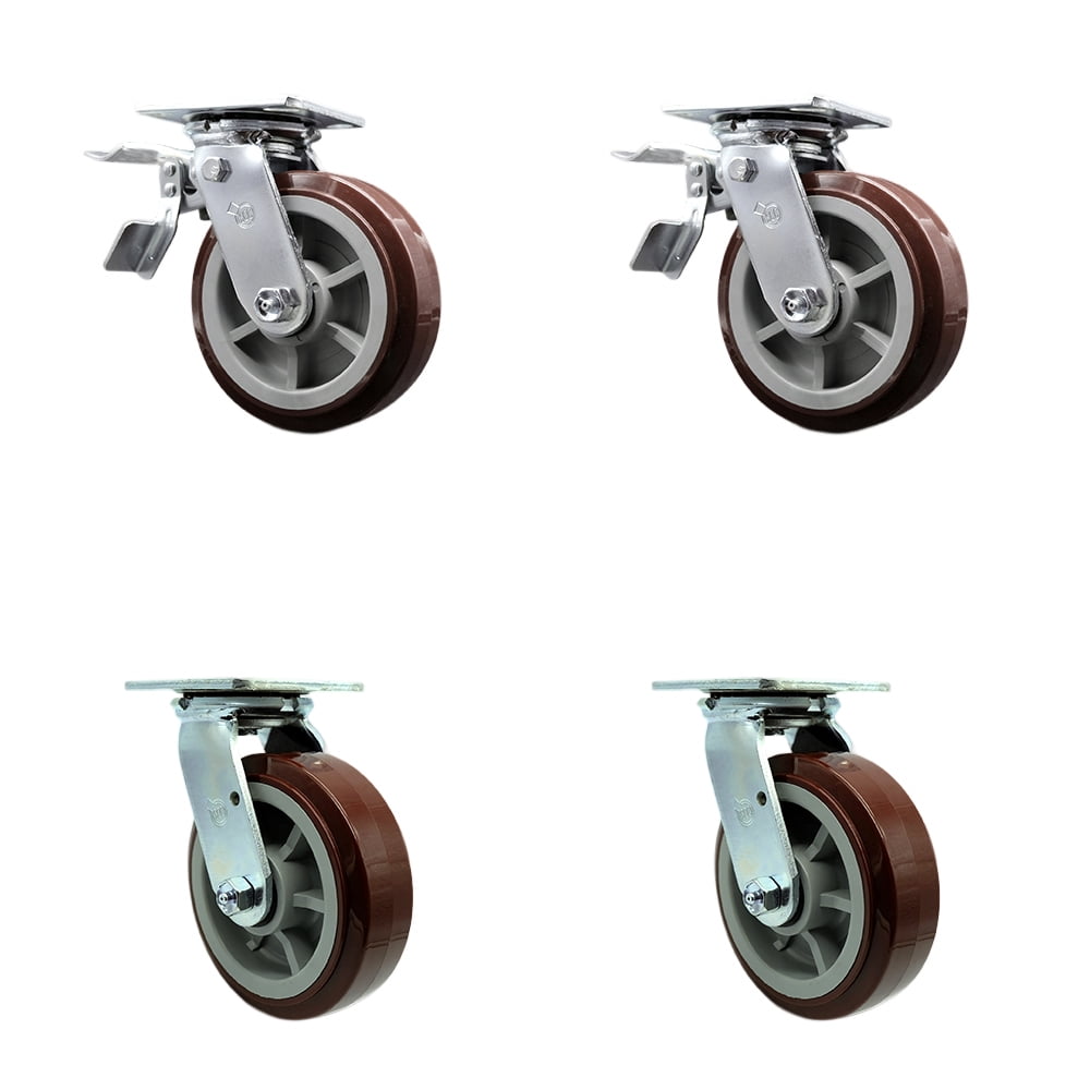 6 Inch Polyurethane Swivel Caster Set with Roller Bearing 2 Total Lock ...