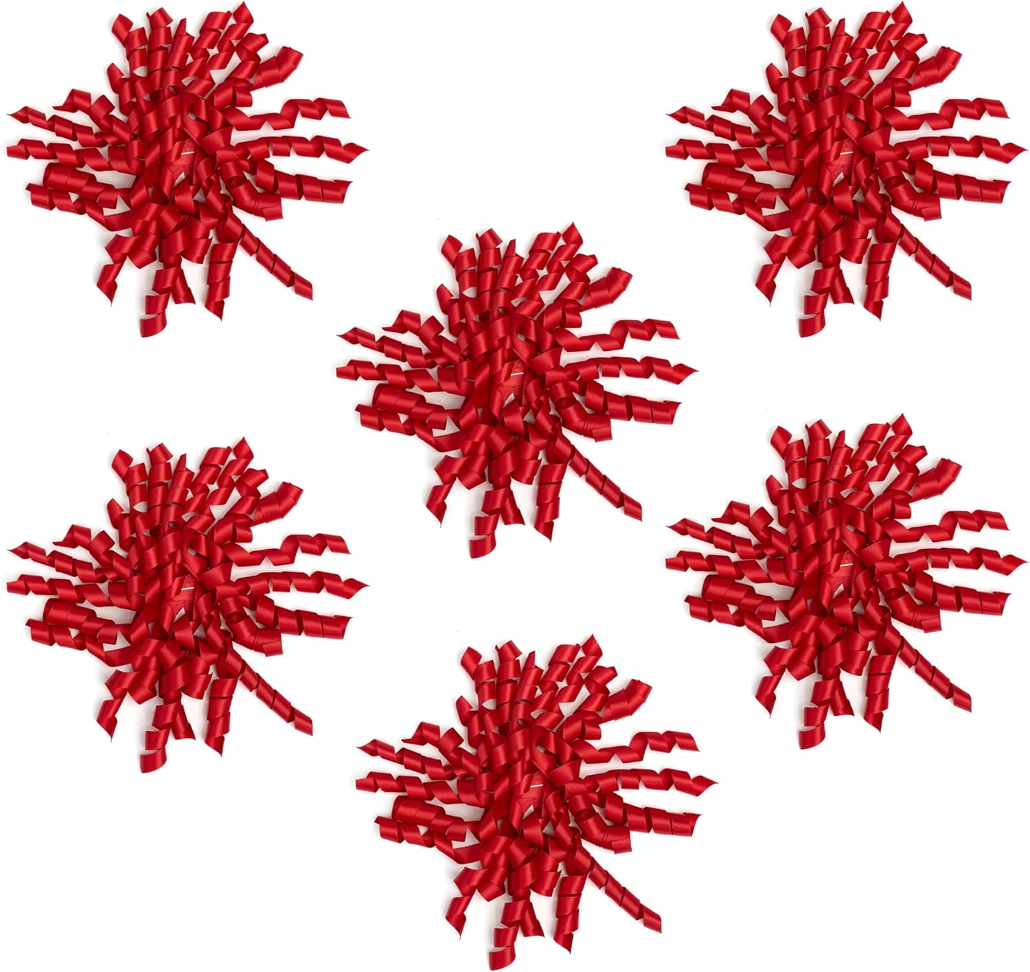 6 Inch Red Curly Bows for Gift Wrapping Set of 6, Self Adhesive Bows ...
