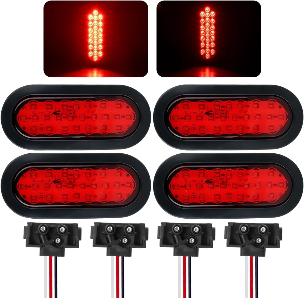 6 Inch Red Oval Trailer Lights 24 Sealed 6" Stop/Turn/Tail Light Marine ...