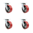 6 Inch Red Poly on Cast Iron Wheel Swivel Caster Set with Roller ...