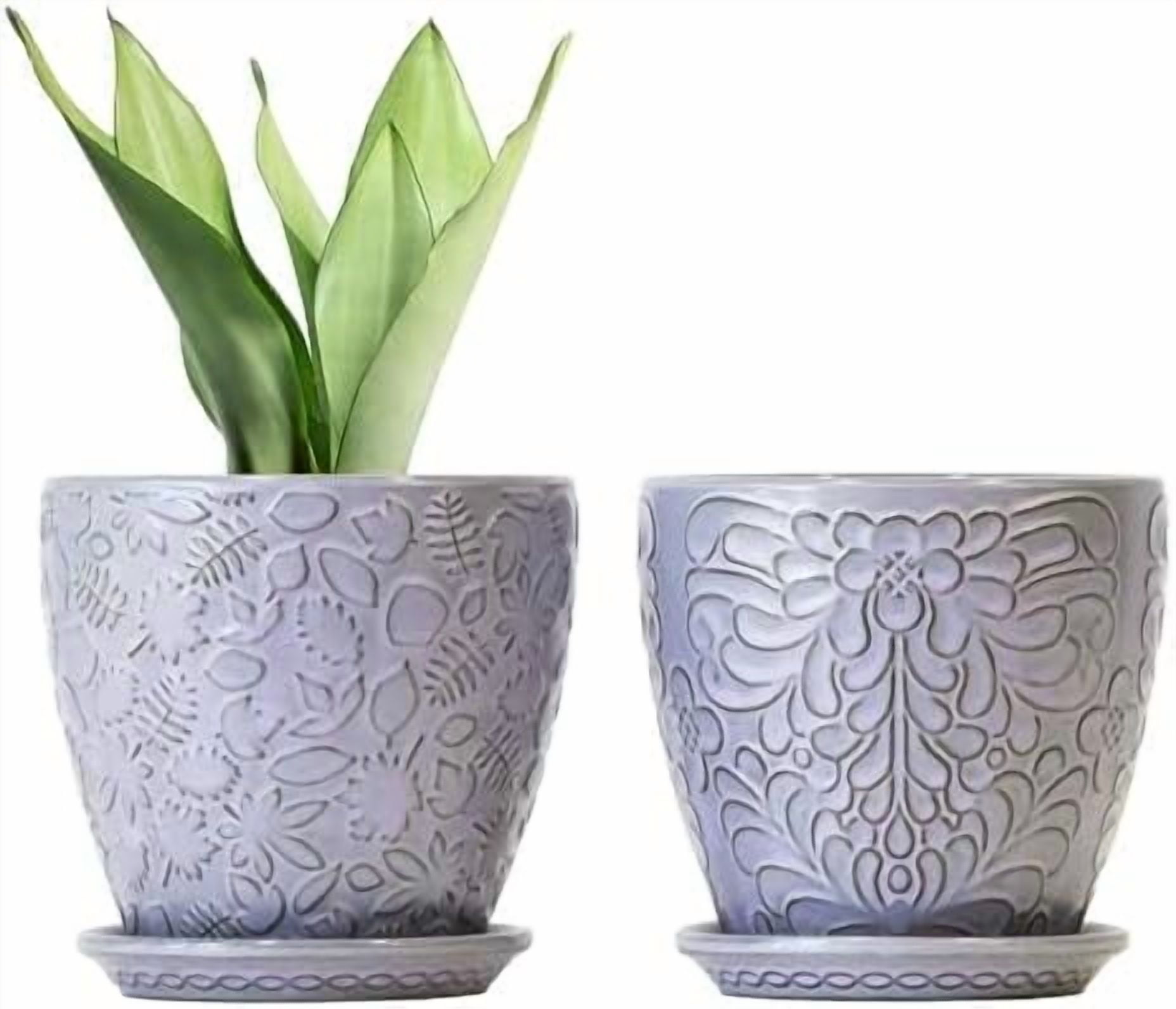 6 Inch Retro Ceramic Planter Set of 2 with Drainage Hole and Saucer for ...