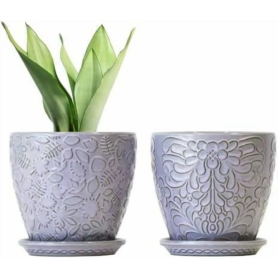 6 Inch Retro Ceramic Planter Set of 2 with Drainage Hole and Saucer for ...