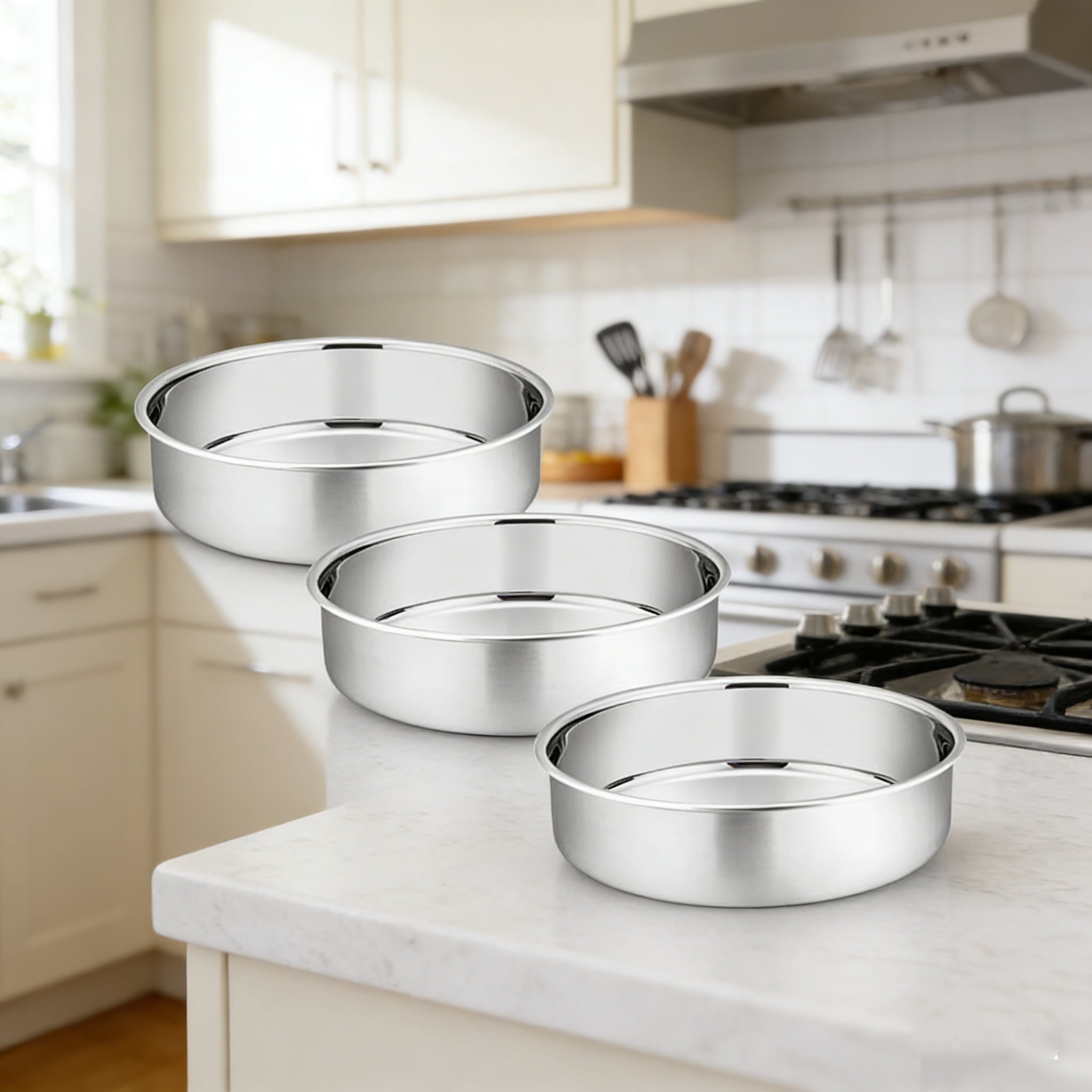 6 Inch Round Cake Pan Set of 3, Stainless Steel Round Baking Layer Pans ...