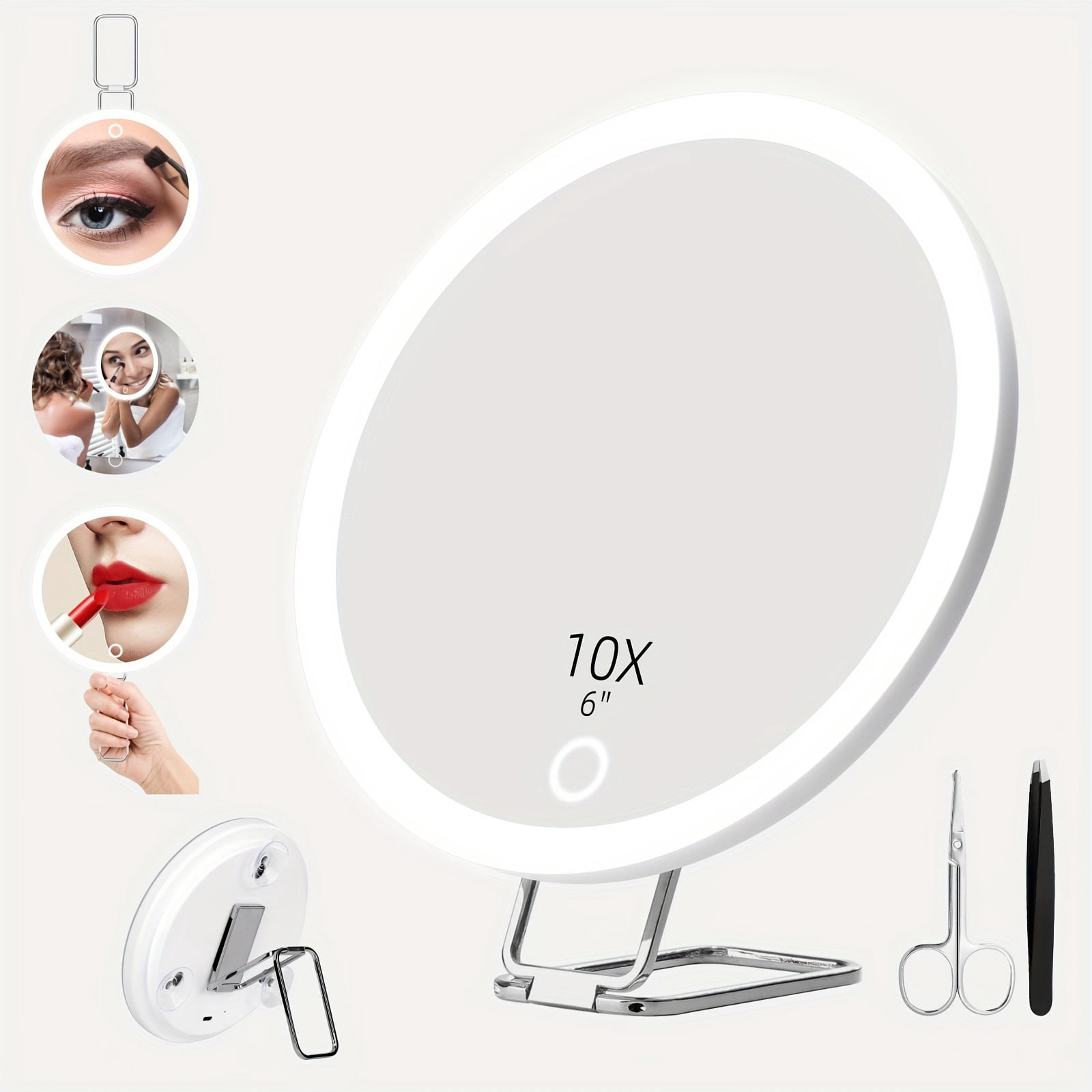 6 Inch Round LED Makeup Mirror | 5X/10X/20X/30X Magnifying ...