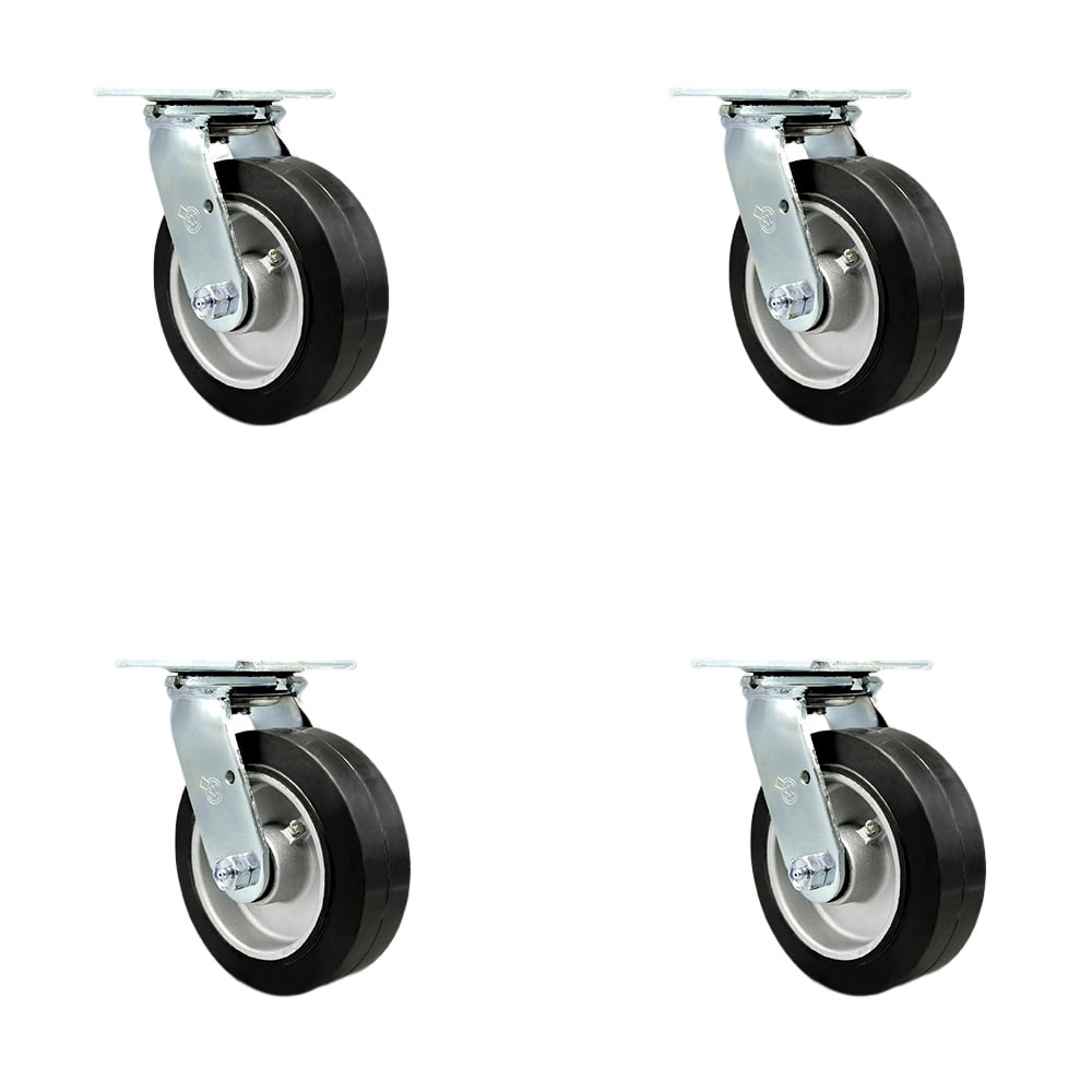 6 Inch Rubber on Aluminum Caster Set with Ball Bearing and Swivel Lock ...