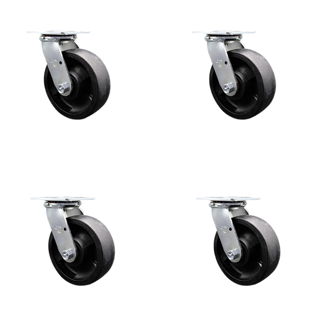 6 Inch SS Glass Filled Nylon Swivel Caster Set w/Delrin Bearing and ...