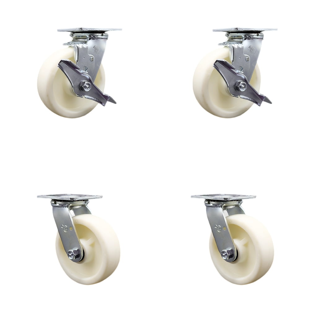 6 Inch SS Nylon Caster Set with Delrin Bearings 4 Swivel Locks 2 Brakes ...