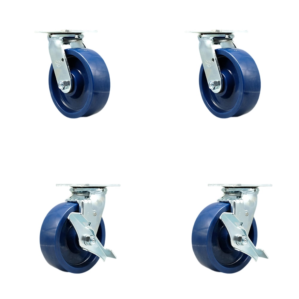 6 Inch SS Solid Poly Caster Set with Ball Bearings 2 Swivel Lock 2 ...