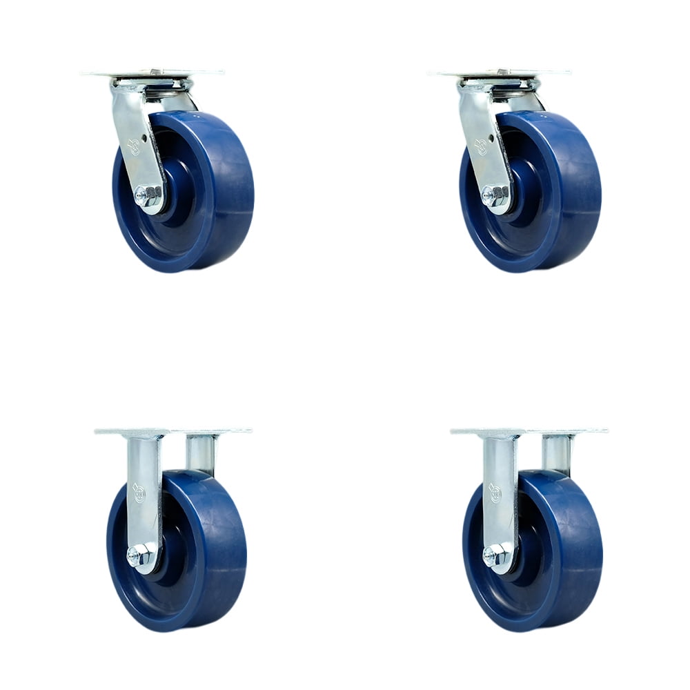 6 Inch SS Solid Poly Caster Set with Ball Bearings 2 Swivel Lock 2 ...