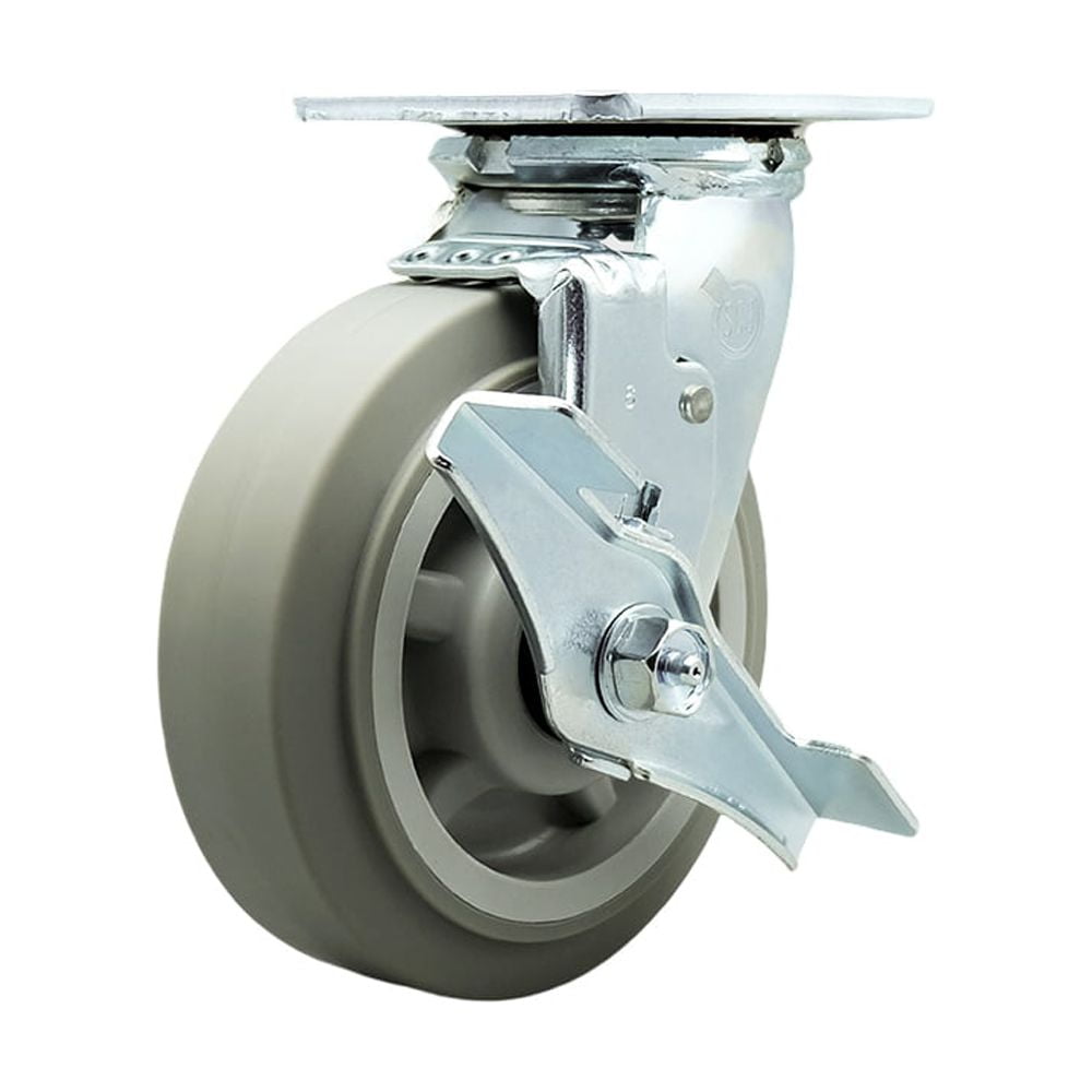 6 Inch SS Thermo Rubber Flat Tread Swivel Caster w/Delrin Bearings and ...