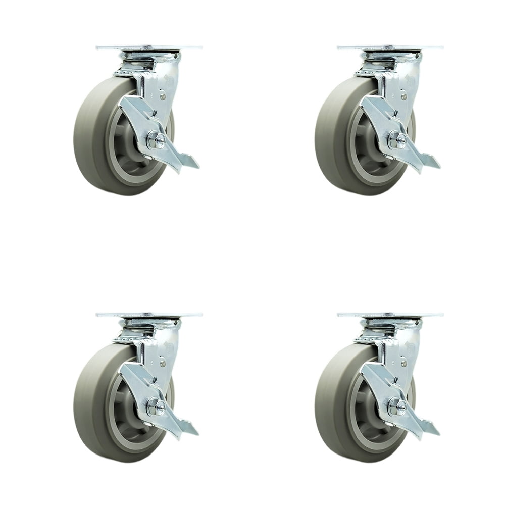 6 Inch SS Thermoplastic Caster Set with Ball Bearings 4 Brake 2 Swivel ...