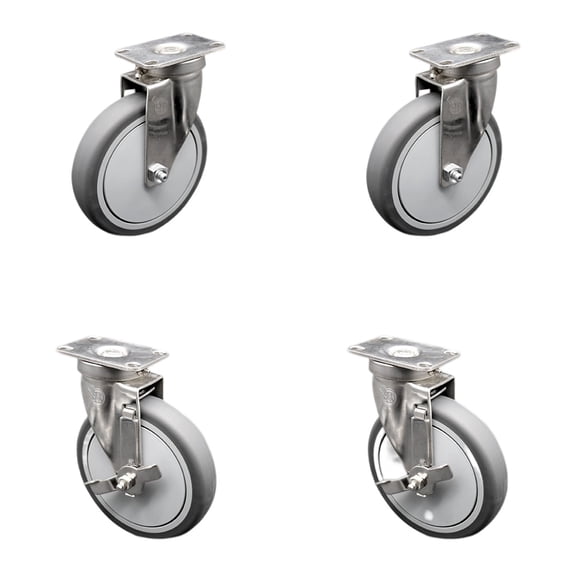6 Inch SS Thermoplastic Rubber Wheel Swivel Top Plate Caster Set with 2 ...