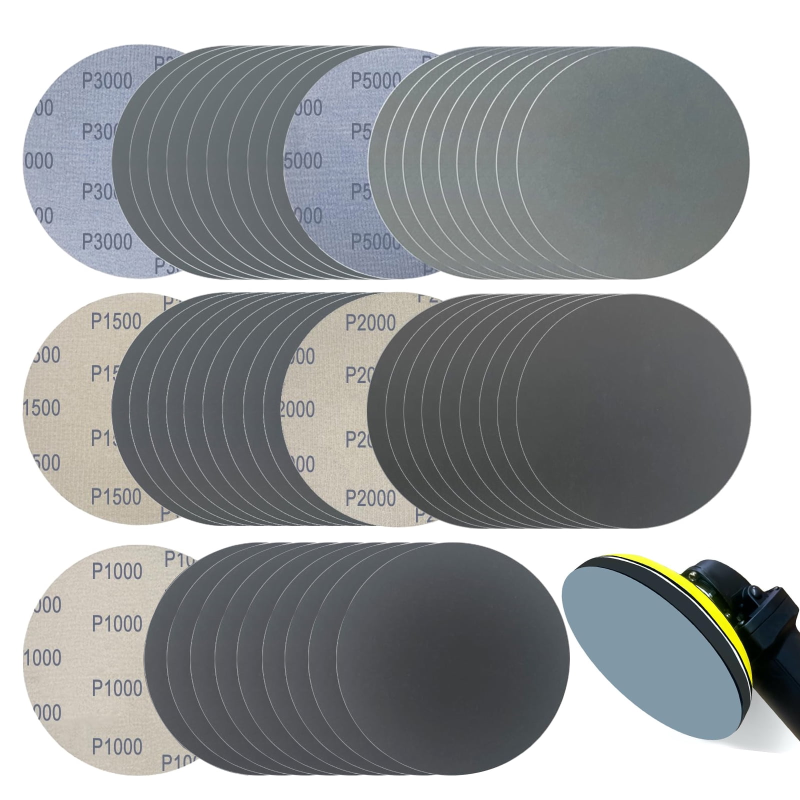 6 Inch Sanding Discs, 50 Pcs Hook and Loop Wet Dry Sandpaper 1000 1500 ...