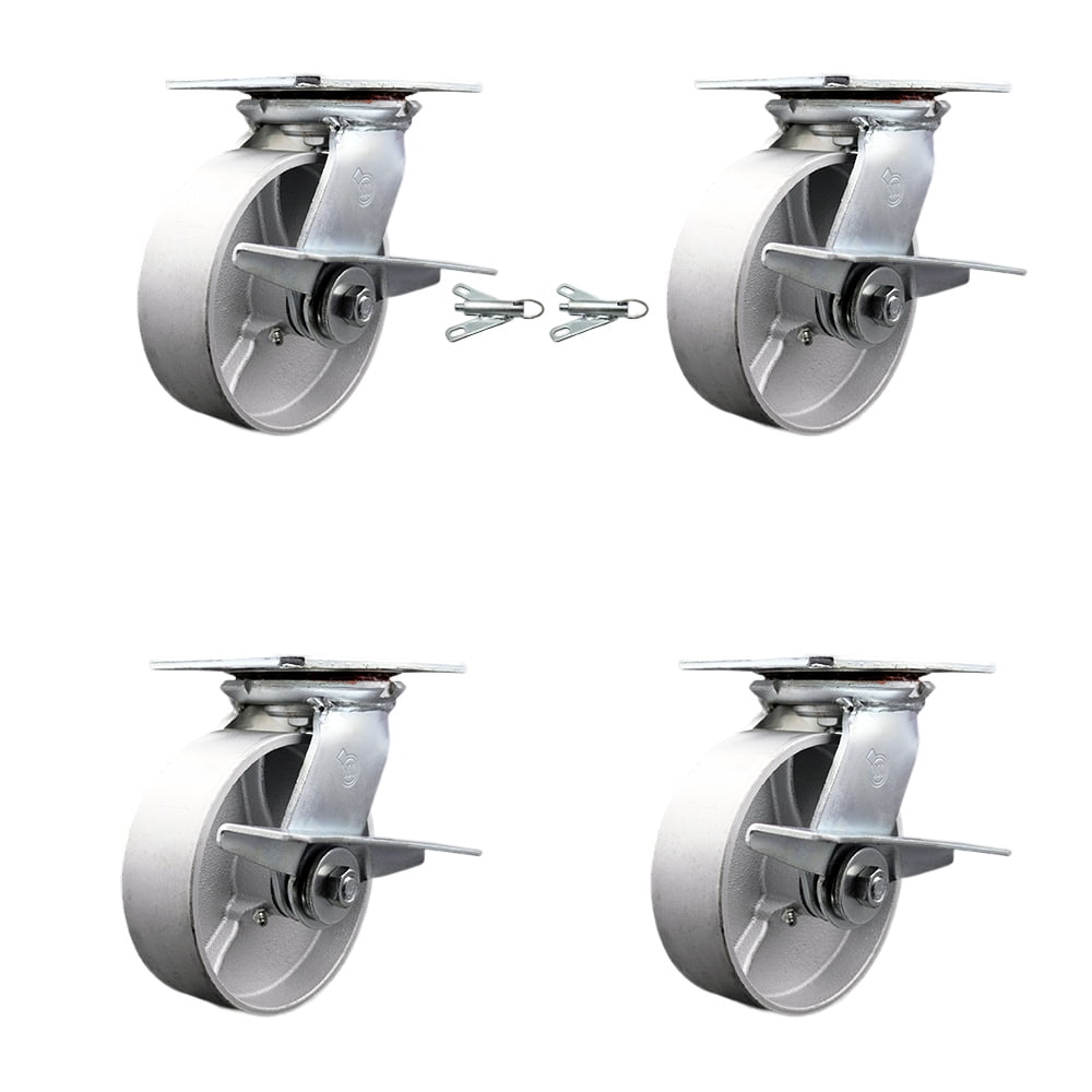 6 Inch Semi Steel Caster Set with Ball Bearing 4 Brake and 2 Swivel ...