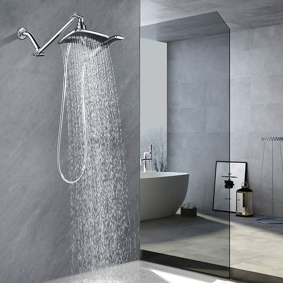 6 Inch Shower Arm with Dual Shower Head Combo Set, Handheld Showerhead ...