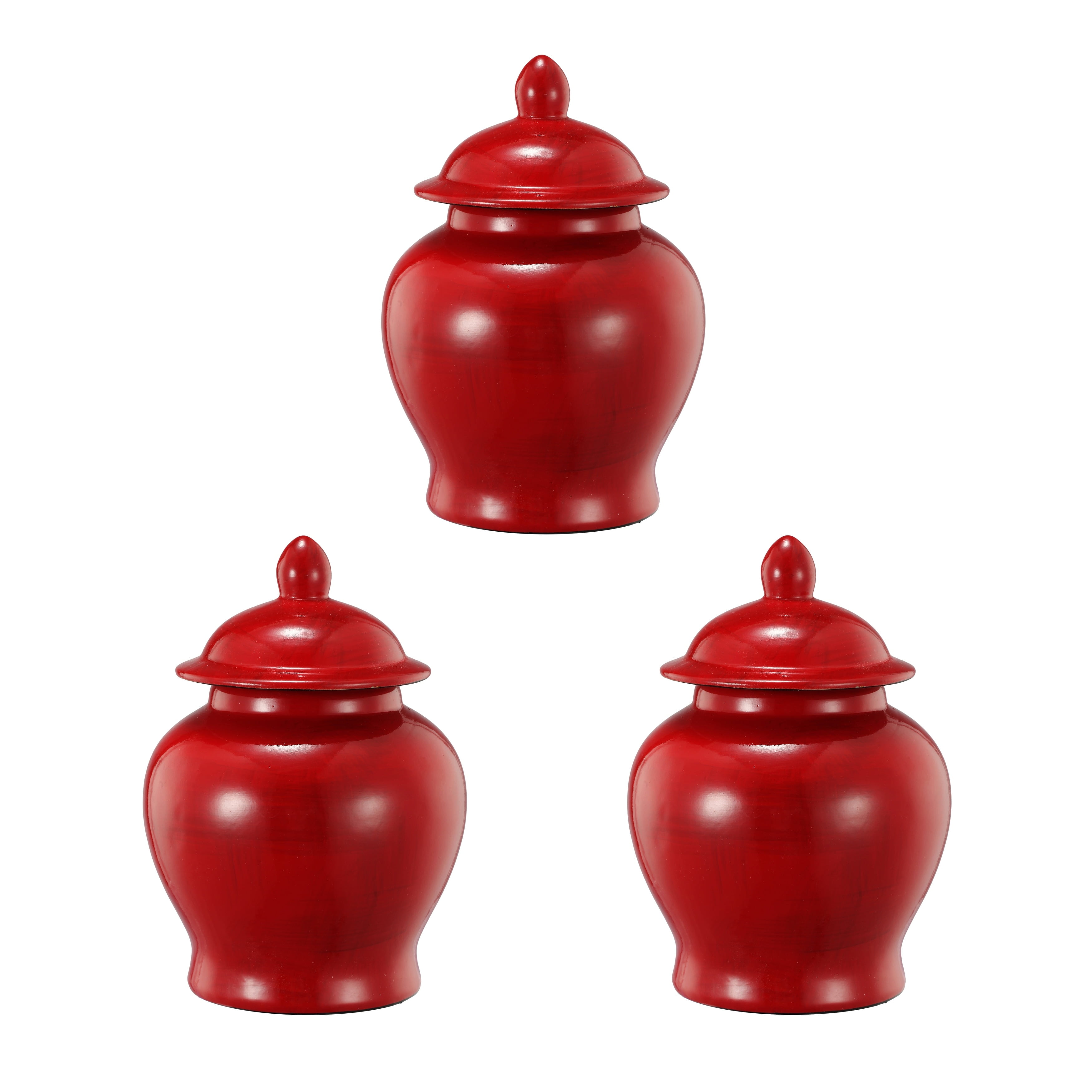 6 Inch Small Ginger Jar, Lidded, Porcelain, Bell Shape Set of 3, Red ...