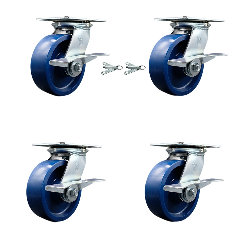 6 Inch Solid Poly Caster Set with Roller Bearing 4 Brake and 2 Swivel ...