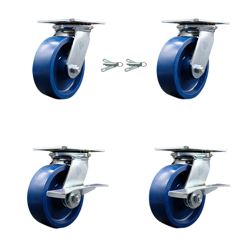 6 Inch Solid Poly Swivel Caster Set 2 Swivel Locks 2 Brakes Service ...