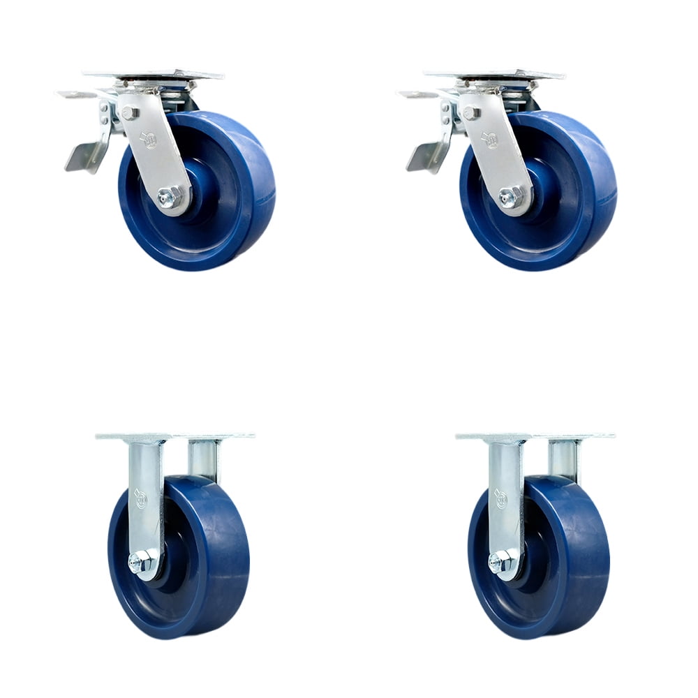 6 Inch Solid Polyurethane Caster Set with Ball Bearings 2 Brakes 2 ...