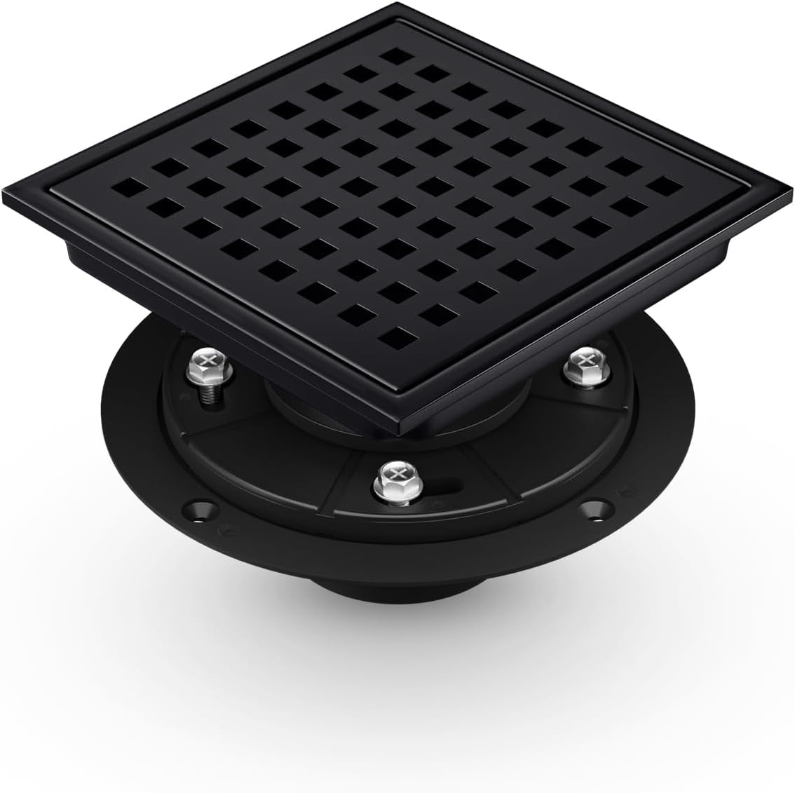 6 Inch Square Shower Drain, Black Shower Drain with Flange, Stainless ...