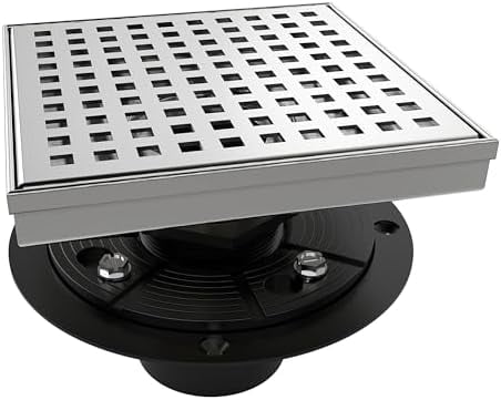 6 Inch Square Shower Drain Brushed Floor Drain with Flange Square Holes ...