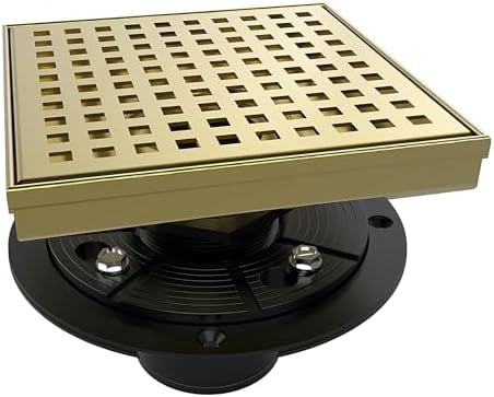 6 Inch Square Shower Drain Gold Floor Drain with Flange Square Holes ...