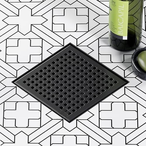 6 Inch Square Shower Drain with Removable Quadrato Pattern Grate, Matte ...