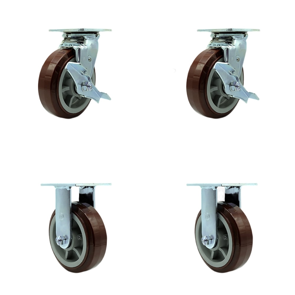 6 Inch Stainless Steel Polyurethane Caster Set with 2 Brakes/Swivel ...