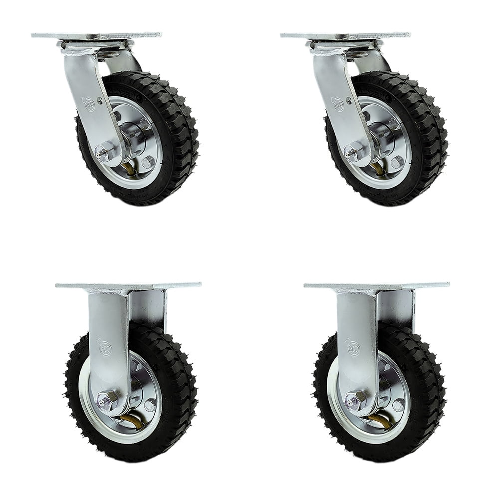 6 Inch Swivel Pneumatic Casters Set of 4 - Black Rubber Wheels ...