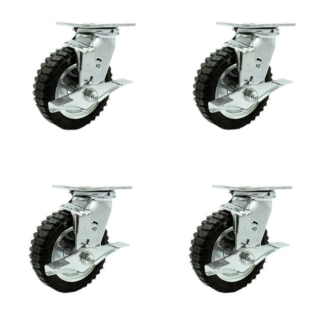6 Inch Swivel Pneumatic Casters Set of 4 - Black Rubber Wheels ...