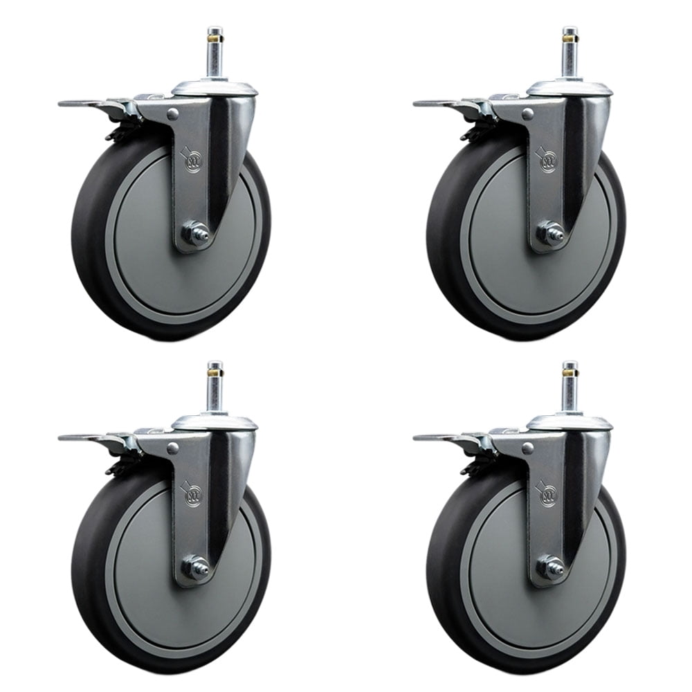 6 Inch Thermo Rubber Swivel 7/16 Inch Stem Caster Set with Total Lock ...