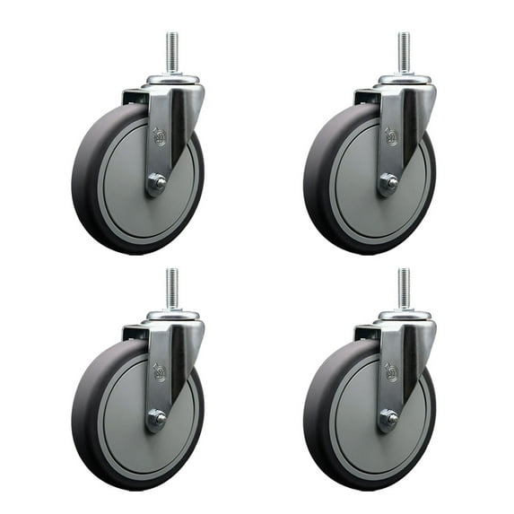 6 Inch Thermo Rubber Wheel Swivel 3/4 Inch Threaded Stem Caster Set SCC ...