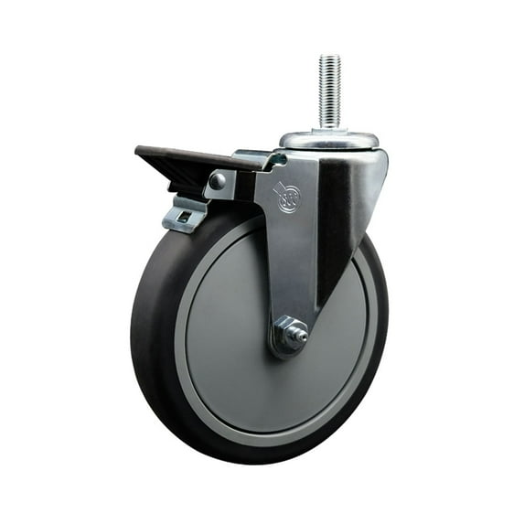 6 Inch Thermo Rubber Wheel Swivel 5/8 Inch Threaded Stem Caster with ...