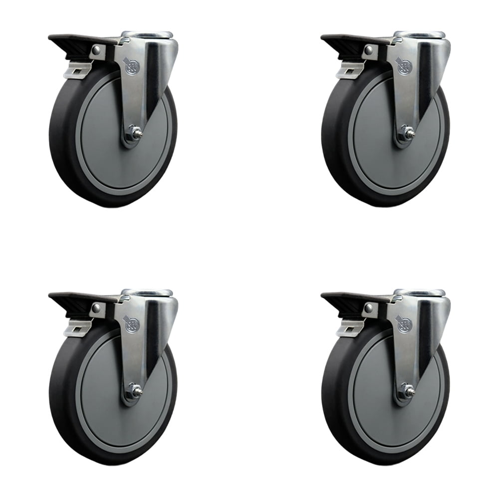6 Inch Thermo Rubber Wheel Swivel Bolt Hole Caster Set with Posi Lock ...