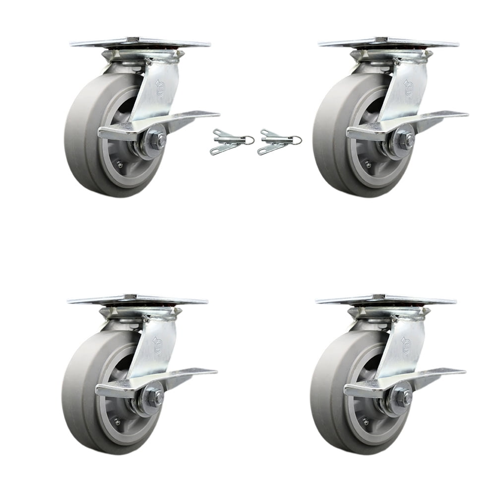 6 Inch Thermoplastic Caster Set with Roller Bearing 4 Brake and 2 ...